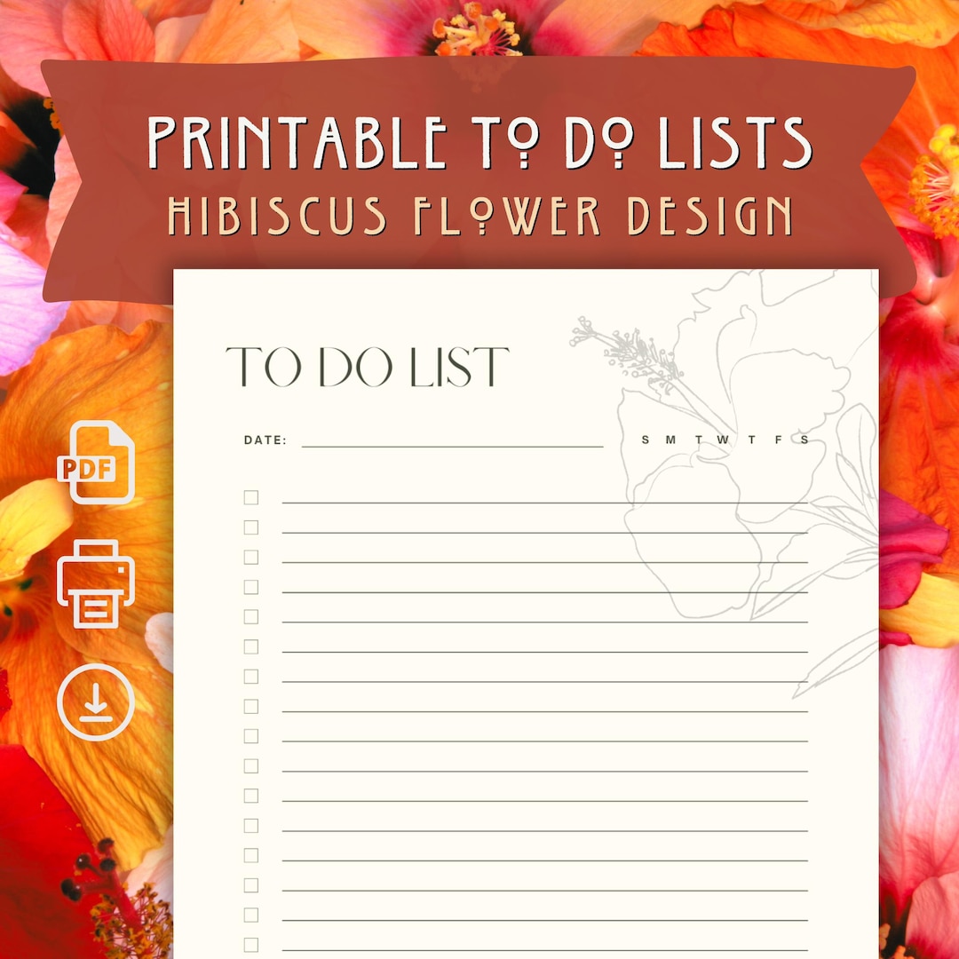 Printable to Do Lists | Line Art Hibiscus Flower Illustration | Minimal ...
