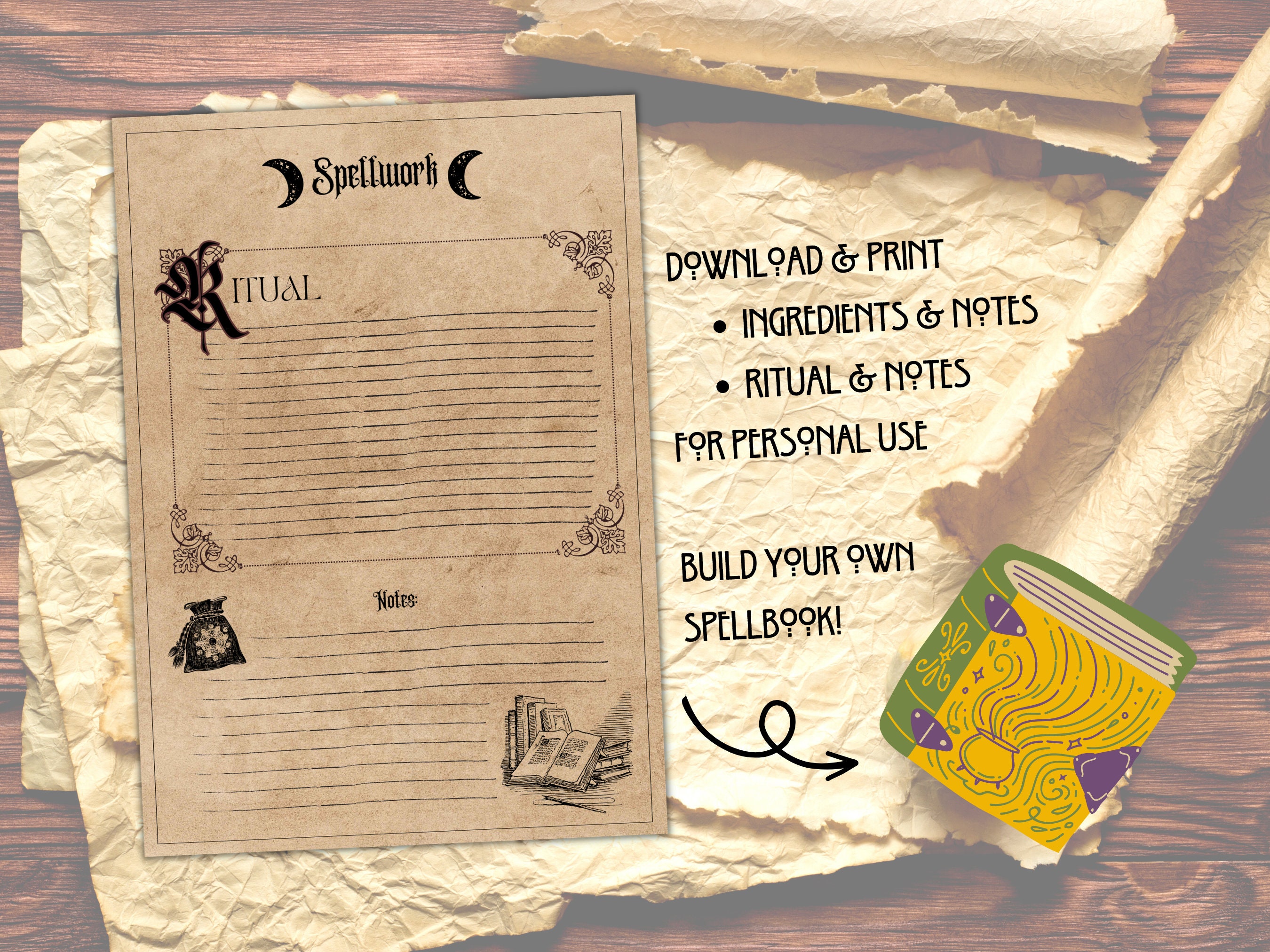 Printable Spellwork Templates | Spell Bottle Record Sheet | Witchcraft ...