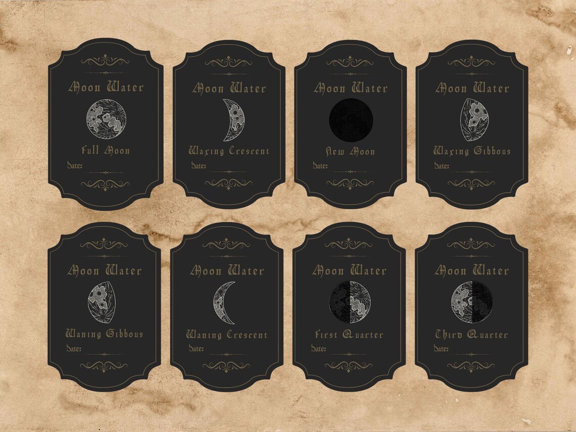Printable Moon Water Labels | 8 Lunar Phases (includes Transitional ...