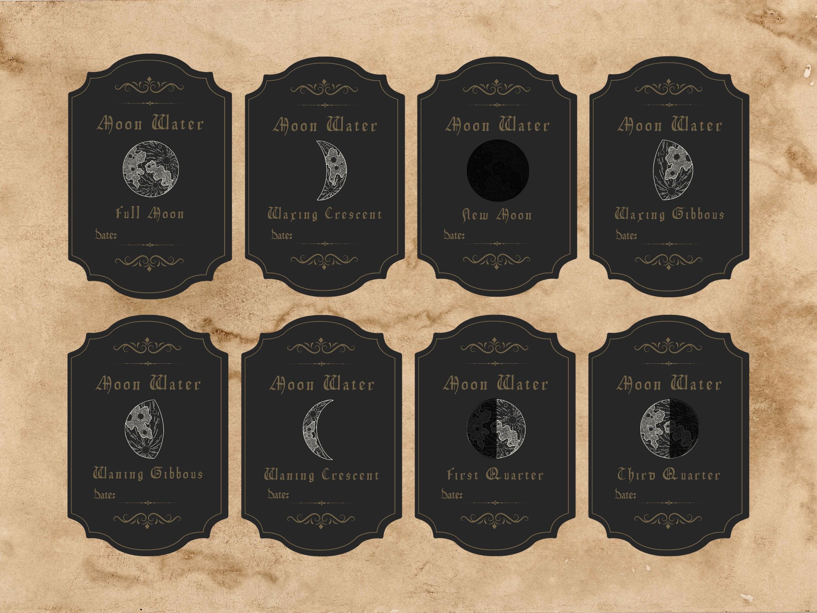Printable Moon Water Labels | 8 Lunar Phases (includes Transitional ...