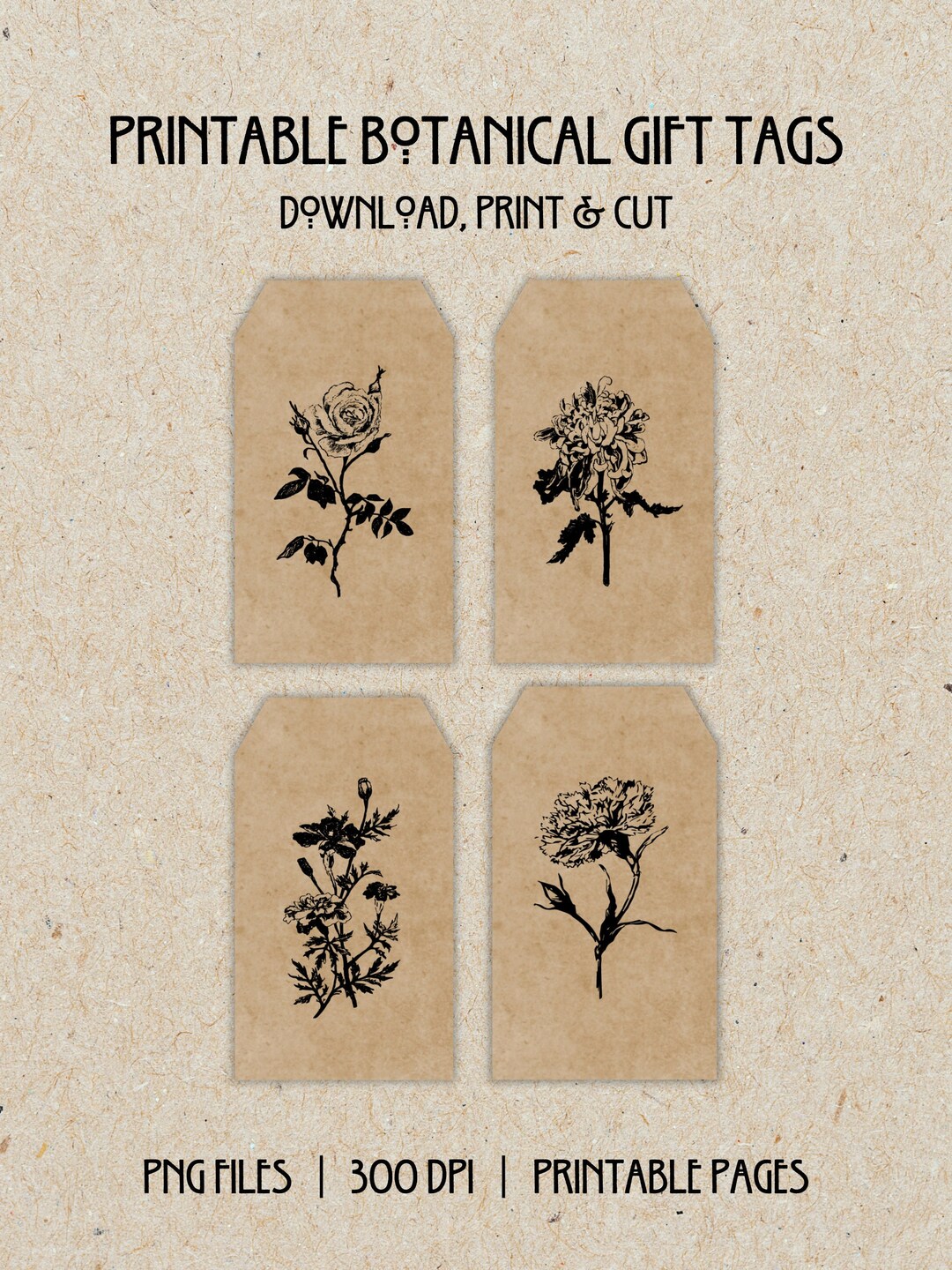 Printable Botanical Gift Tags | Digital Download | Print & Cut | PNG ...