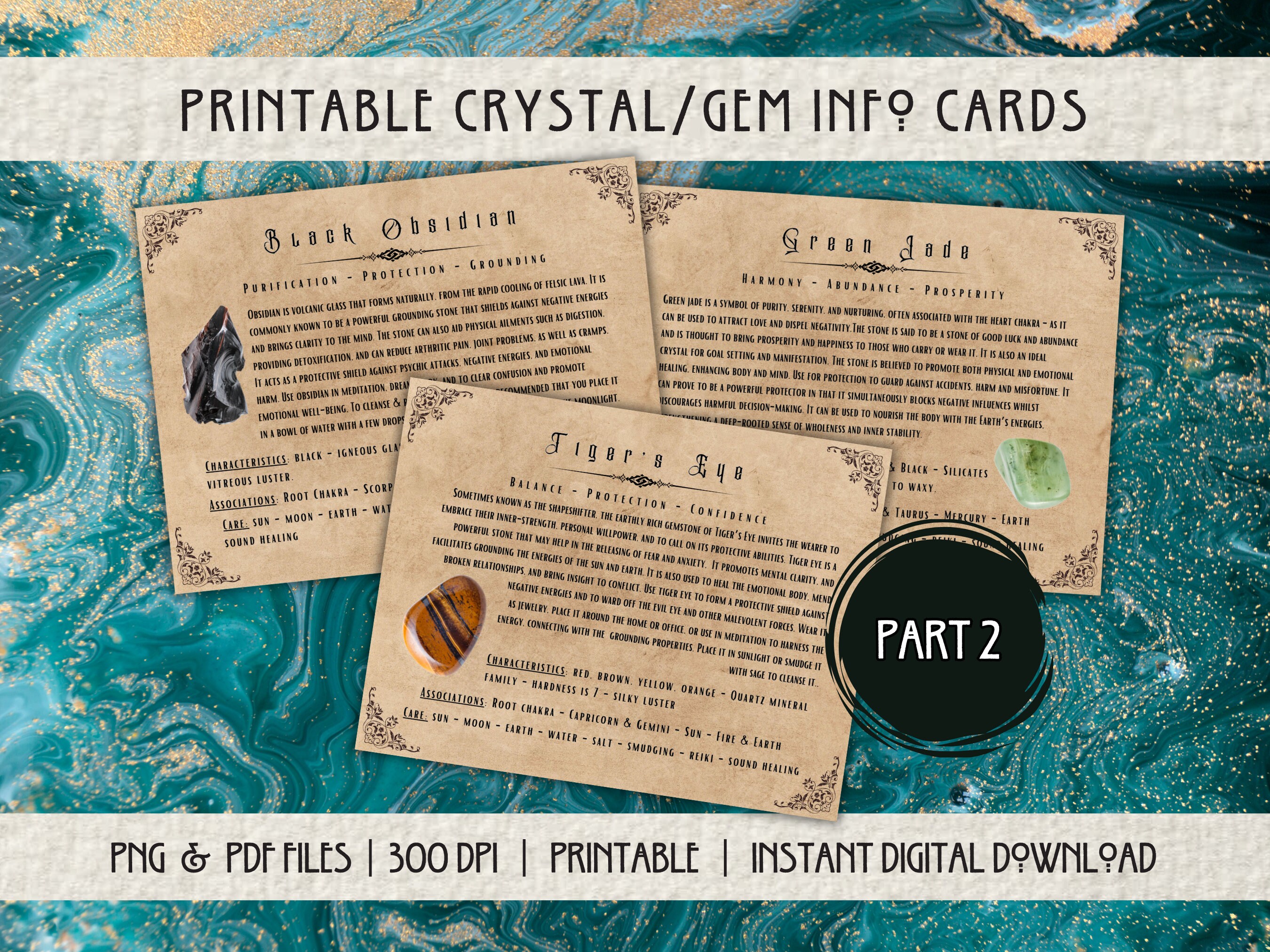 Printable Crystal Cards: Vintage Paper, Crystal Info (PNG Files) - Etsy