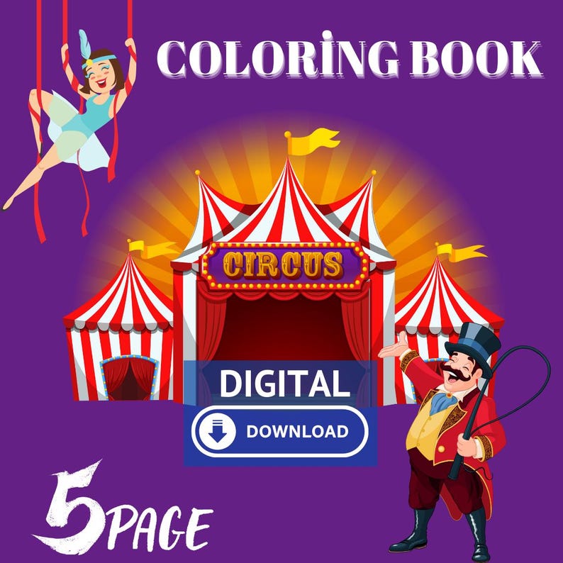 Circus Coloring Book Digital Download Vibrant Kids Activity With ...
