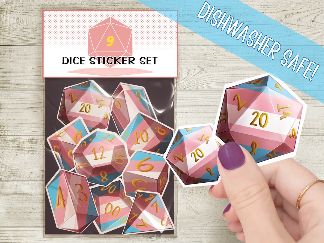 TRANS PRIDE DICE Vinyl Sticker Set of 9 Semi-glossy Dishwasher-safe Laminated Vinyl Transgender ...