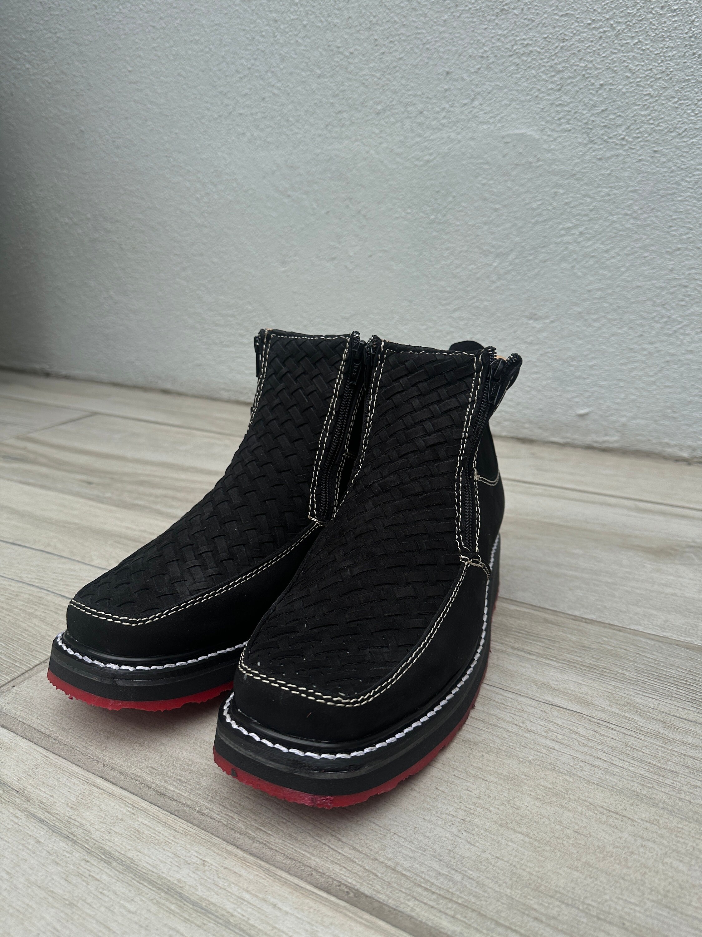 Mens Work Boots Red Bottom Boots Black Nubuck Petatillo Double Zipper ...