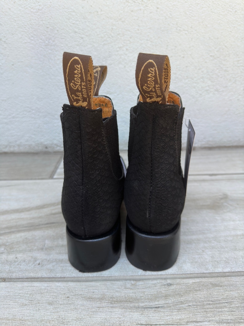 WOMENS COWGIRL Boots Black Nubuck Snake Skin Square Toe Half Boots ...