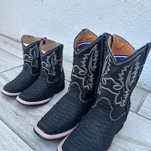 Baby/toddler and Kids Cowboy Boots Black Nubuck Snake Skin Square Toe ...