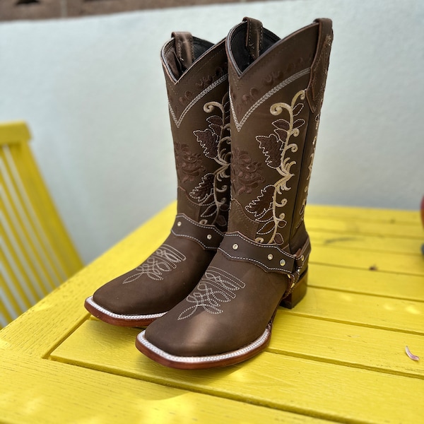 MENS COWBOY Boots Black Nubuck Snake Skin Square Toe Half Boots ...