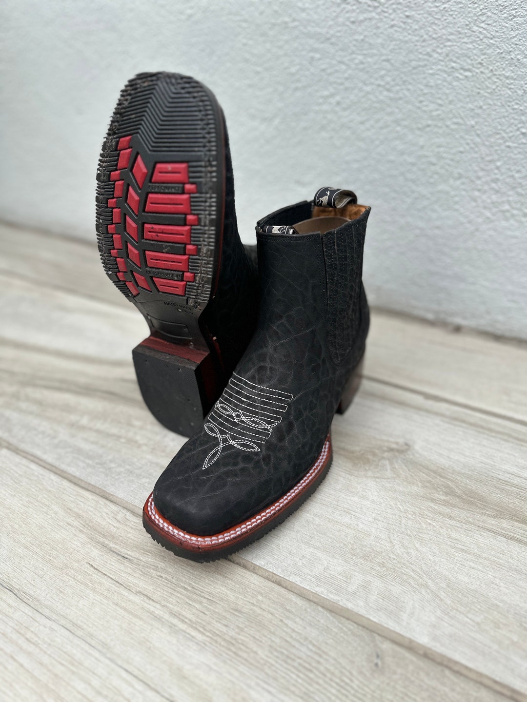 MENS COWBOY Black Nobuck Cuello De Toro Square Toe Half Boots Boutines ...