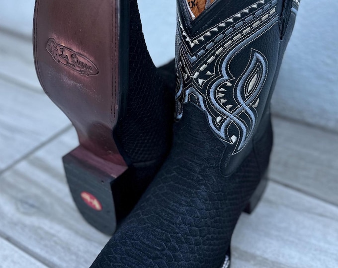 MENS COWBOY Boots Black Nubuck Snake Skin Square Toe Half Boots ...