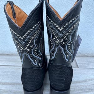 MENS COWBOY Boots Black Nubuck Snake Skin Square Toe Half Boots ...