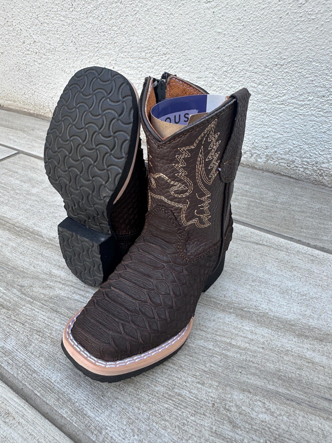 Baby/toddler and Kids Cowboy Boots Brown Nubuck Snake Skin Square Toe ...