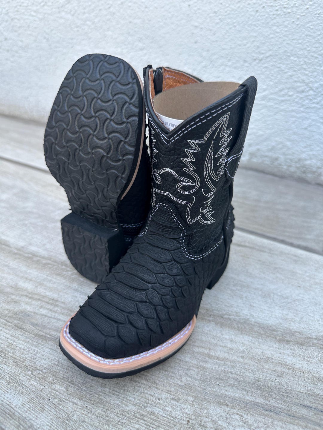 Baby/toddler and Kids Cowboy Boots Black Nubuck Snake Skin Square Toe ...