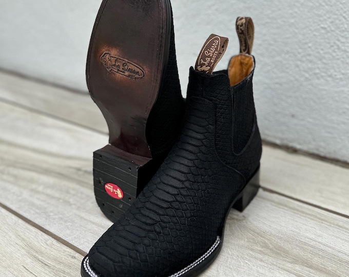 MENS COWBOY Boots Black Nubuck Snake Skin Square Toe Half Boots Boutines Python Chelsea - Etsy