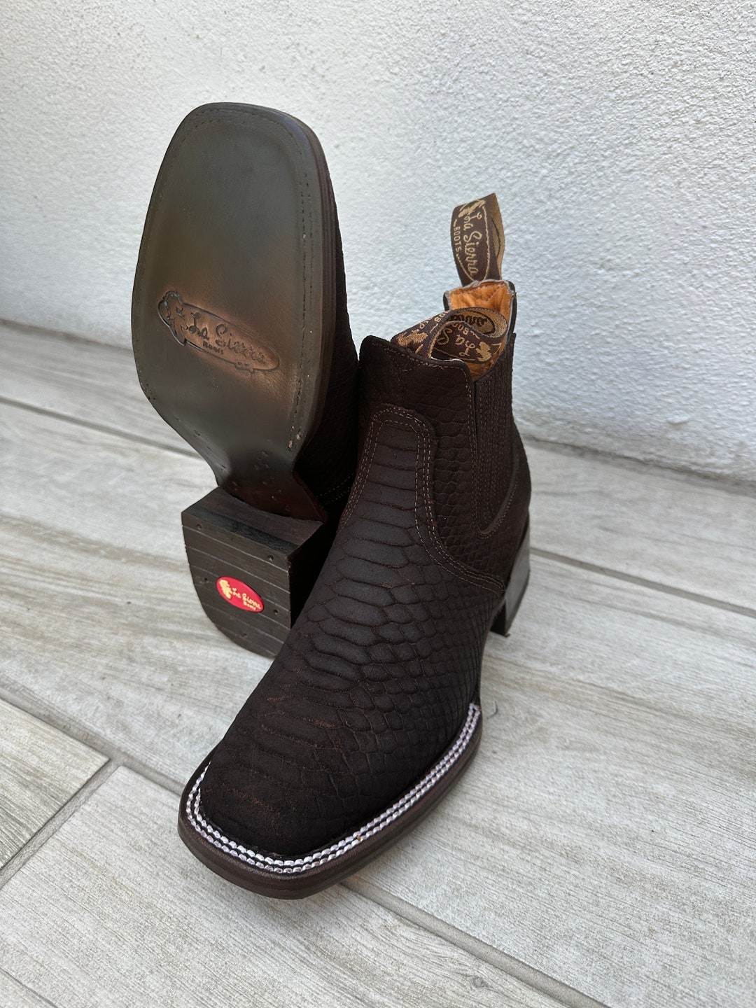 WOMENS COWGIRL Boots Brown Nubuck Snake Skin Square Toe Half Boots ...