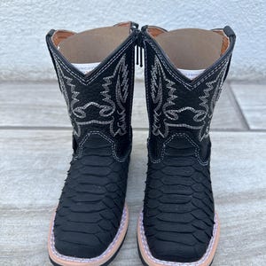 Baby/toddler and Kids Cowboy Boots Black Nubuck Snake Skin Square Toe ...