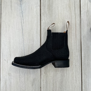MENS COWBOY Boots Black Nubuck Snake Skin Square Toe Half Boots ...