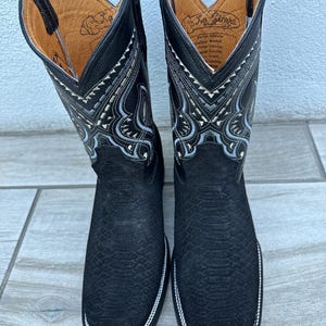 MENS COWBOY Boots Black Nubuck Snake Skin Square Toe Half Boots ...