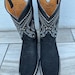 MENS COWBOY Boots Black Nubuck Snake Skin Square Toe Half Boots ...