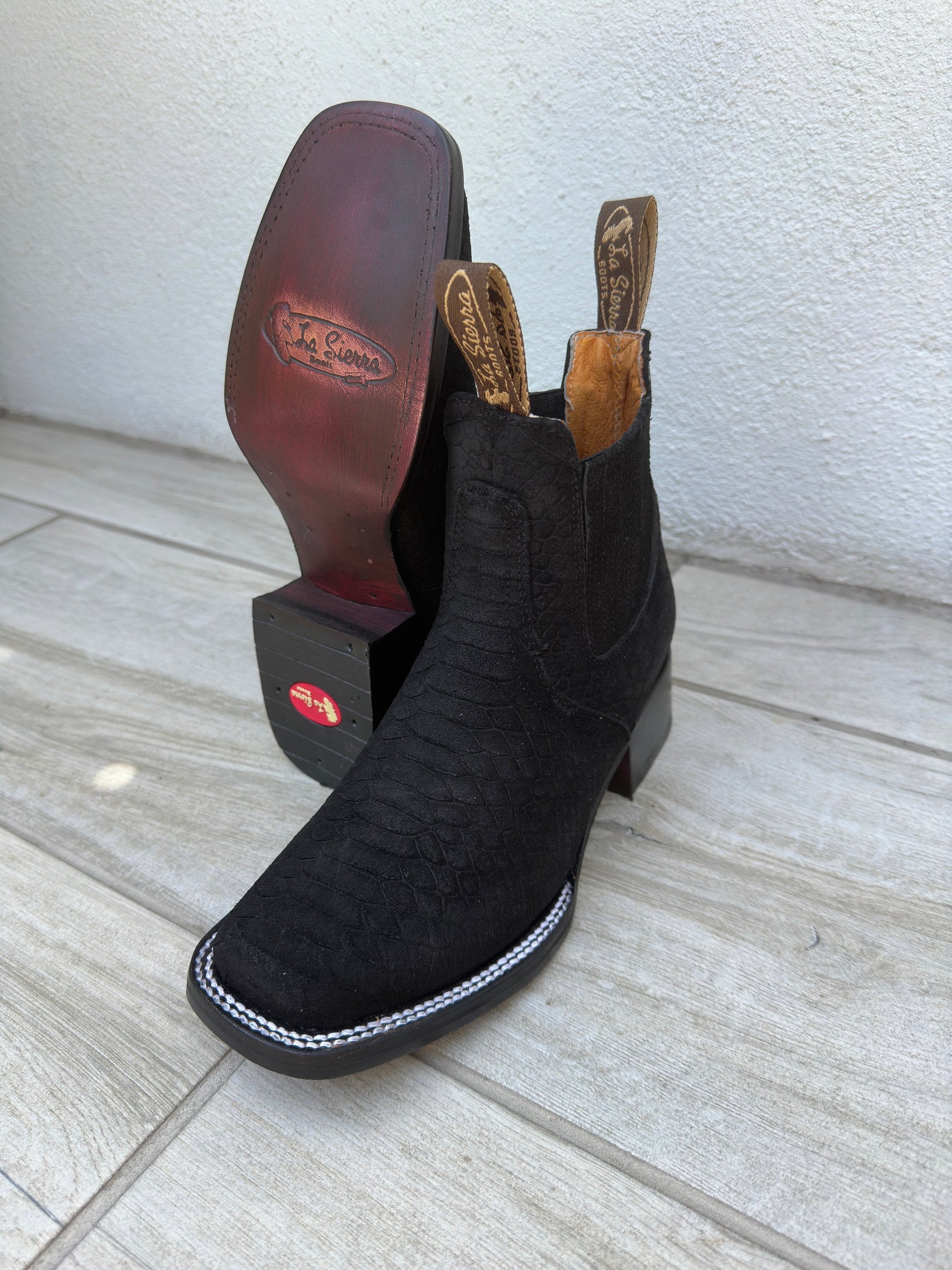 WOMENS COWGIRL Boots Black Nubuck Snake Skin Square Toe Half Boots ...