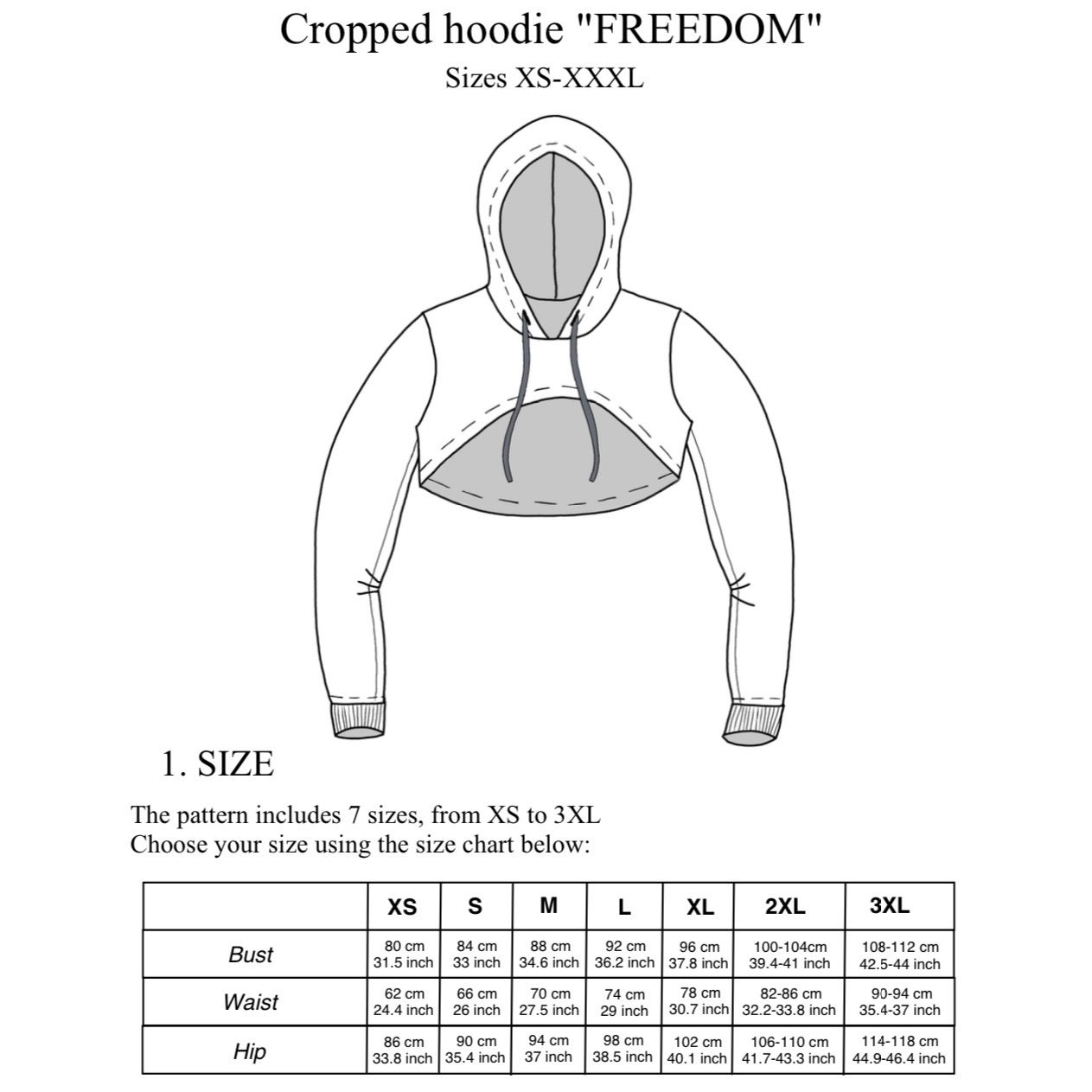 PDF Sewing Pattern Cropped Hoodie - Etsy