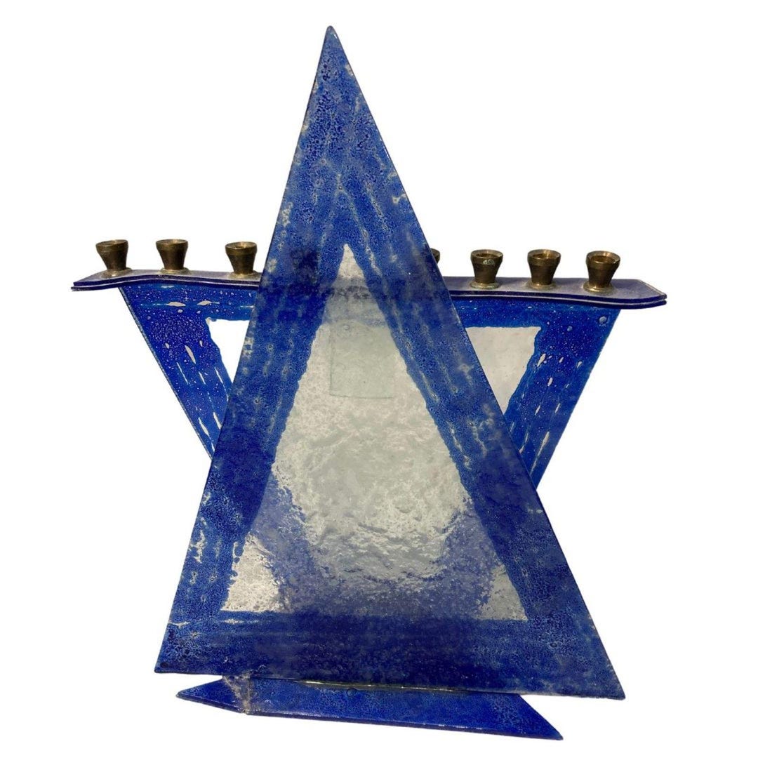 Vintage Handmade Star of David Glass Menorah 12 Tall Pretty but Needs ...