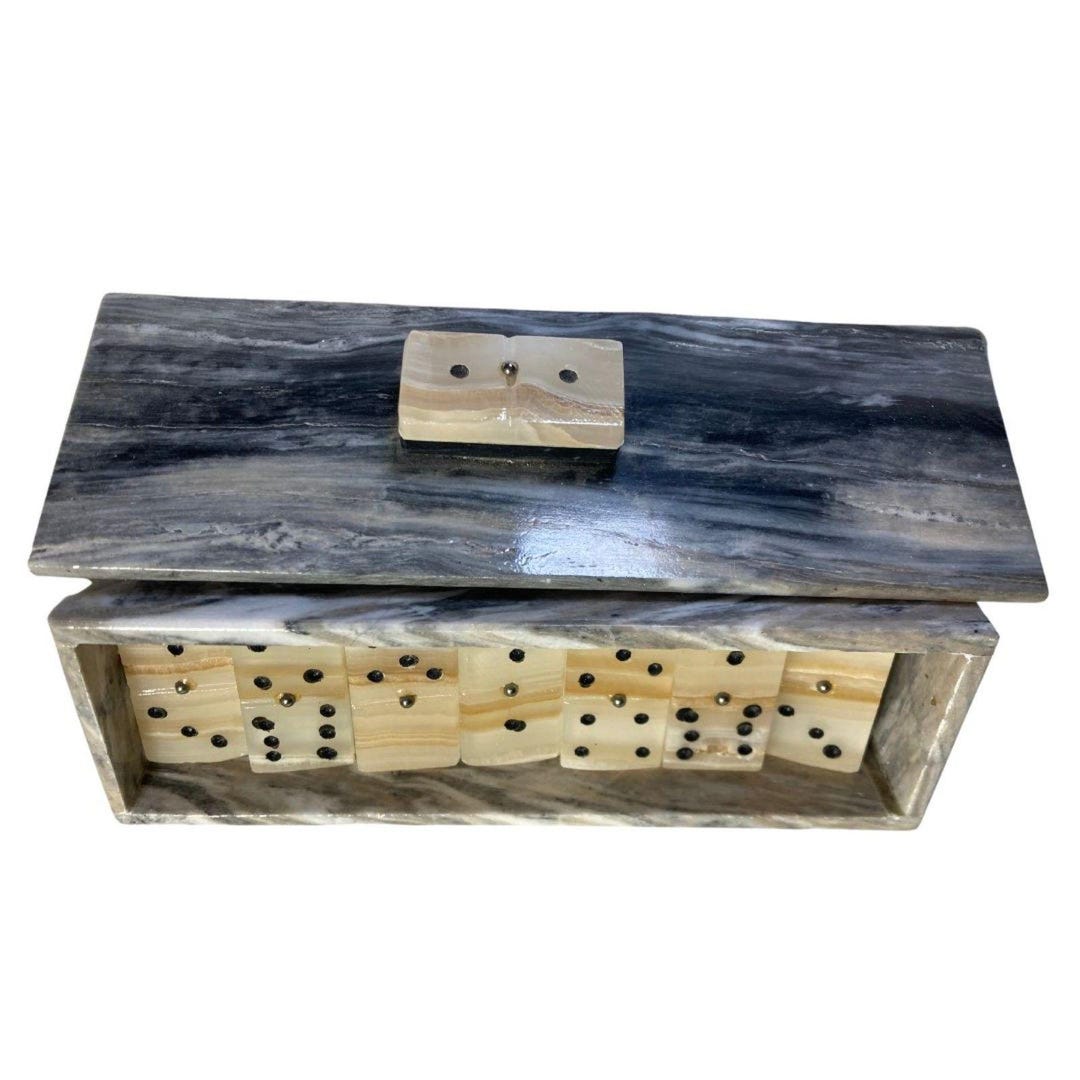 Vintage Marble Domino Set With Lid and Casket Game Case Cream and Gray ...