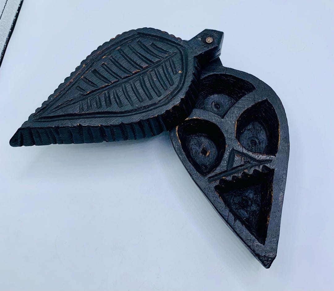 Indian Spice Box Skull Shaped Solid Heavy Carved Wood Sliding Top ...