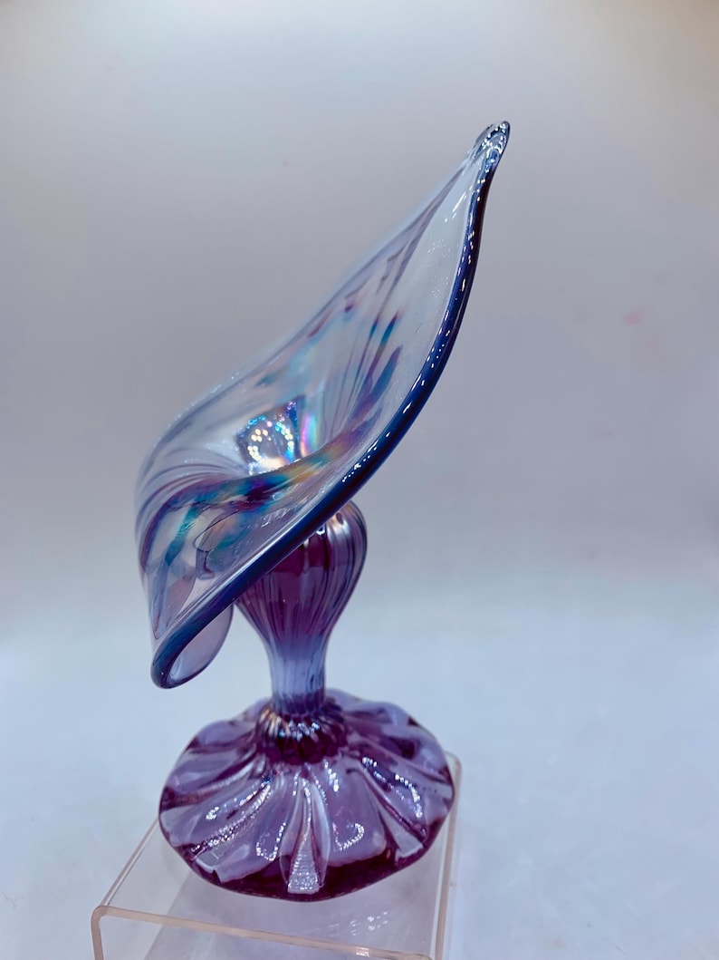 Vintage Art Glass Jack in the Pulpit Vase Lavender Carnival Signed Joe ...