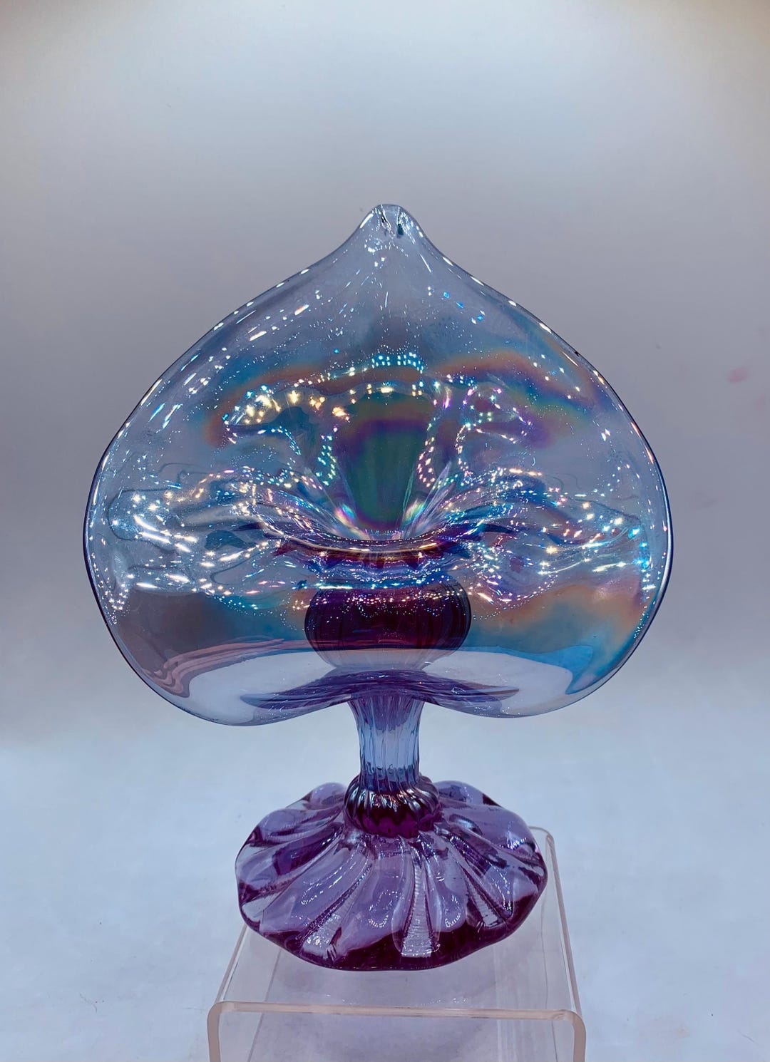 Vintage Art Glass Jack in the Pulpit Vase Lavender Carnival Signed Joe ...