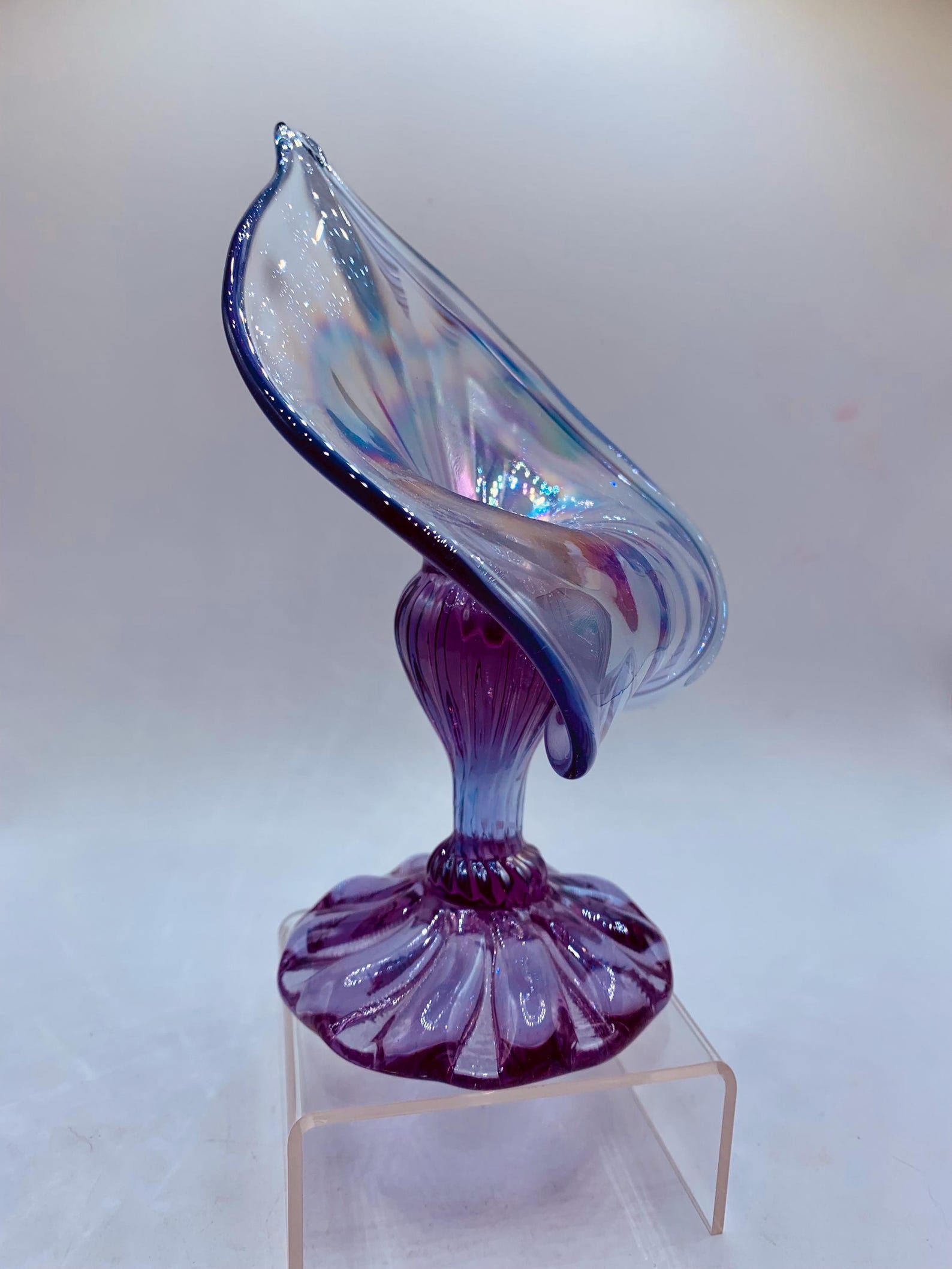 Vintage Art Glass Jack in the Pulpit Vase Lavender Carnival Signed Joe ...