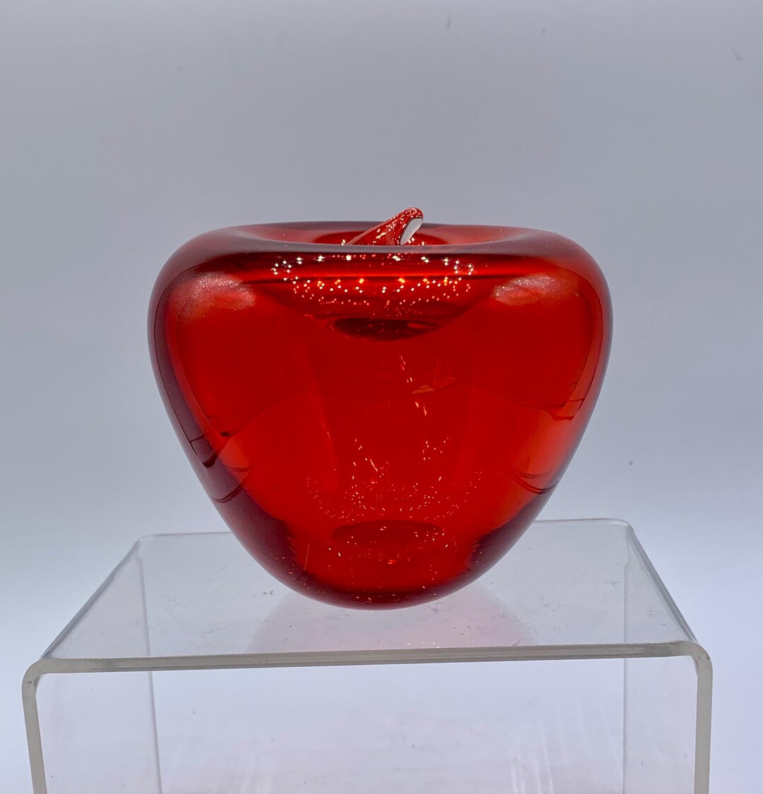 Vintage Mid-century BLENKO Art Glass Red Clear Apple Paperweight - Etsy