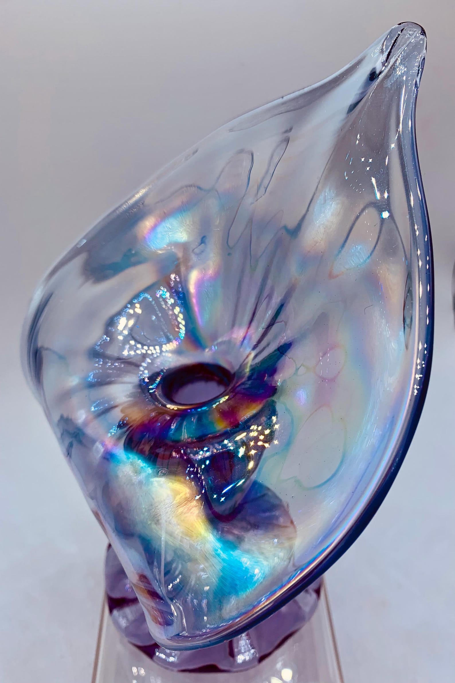 Vintage Art Glass Jack in the Pulpit Vase Lavender Carnival Signed Joe ...