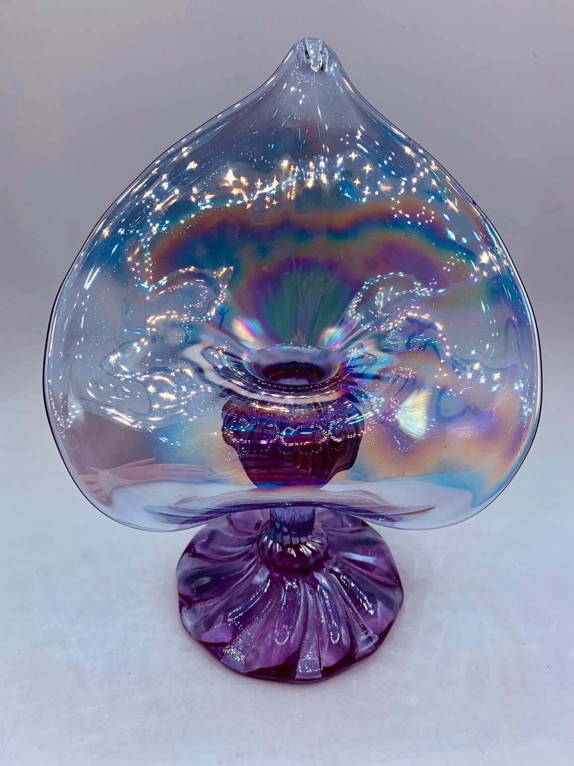 Vintage Art Glass Jack in the Pulpit Vase Lavender Carnival Signed Joe ...