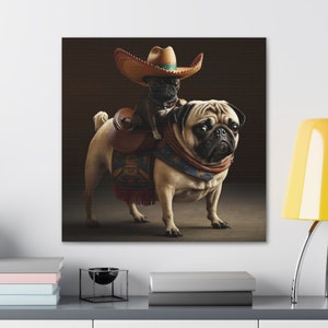 Cowboy Pugs Canvas Print Optional Personalization Ready to Hang Pet ...