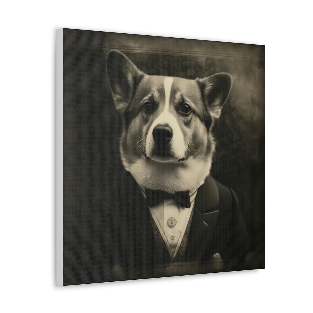 Vintage Style Portrait Corgi Canvas Print Optional Personalization ...