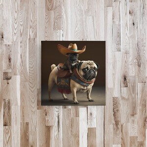 Cowboy Pugs Canvas Print Optional Personalization Ready to Hang Pet ...