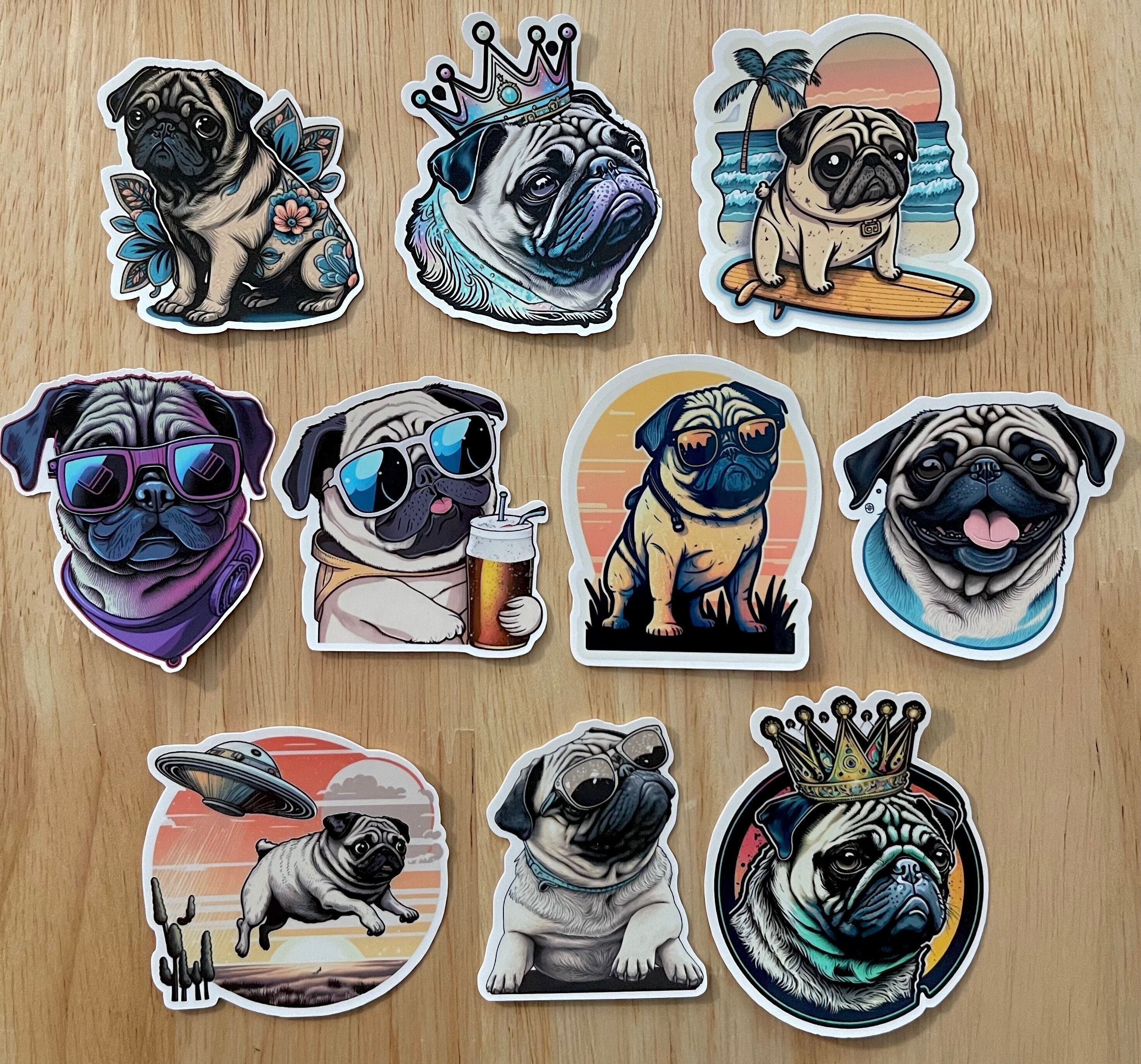 Pug Sticker Pack Weatherproof Stickers Pug Decals Set of 10 No ...