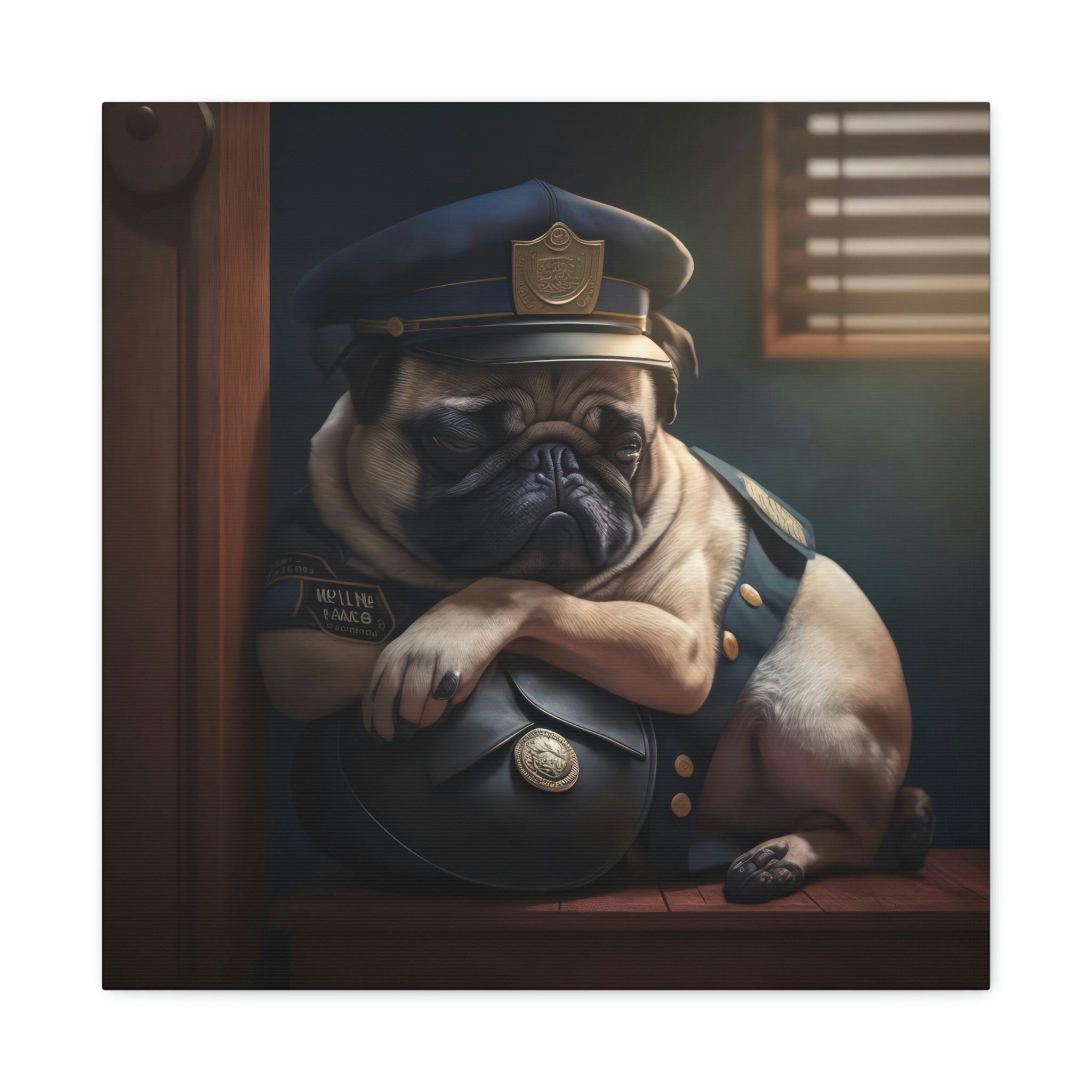 Sleepy Police Officer Pug Canvas Optional Personalization - Etsy