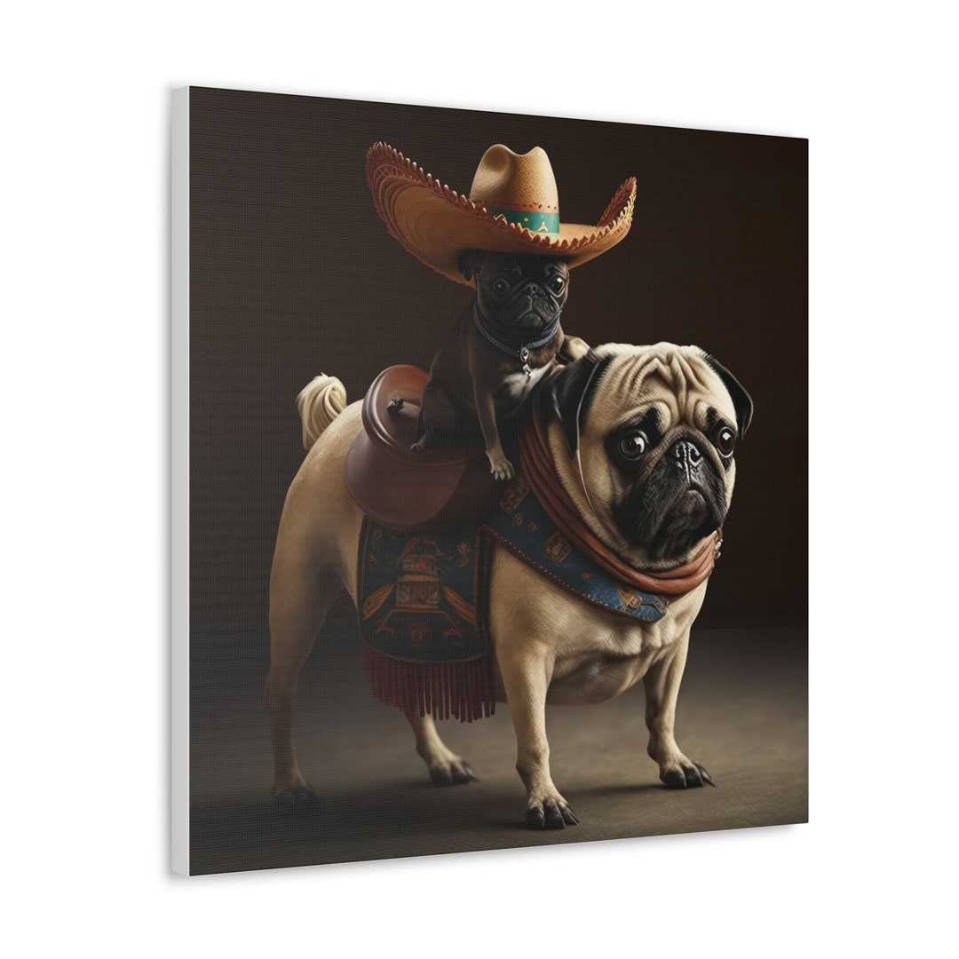 Cowboy Pugs Canvas Print Optional Personalization Ready to Hang Pet ...