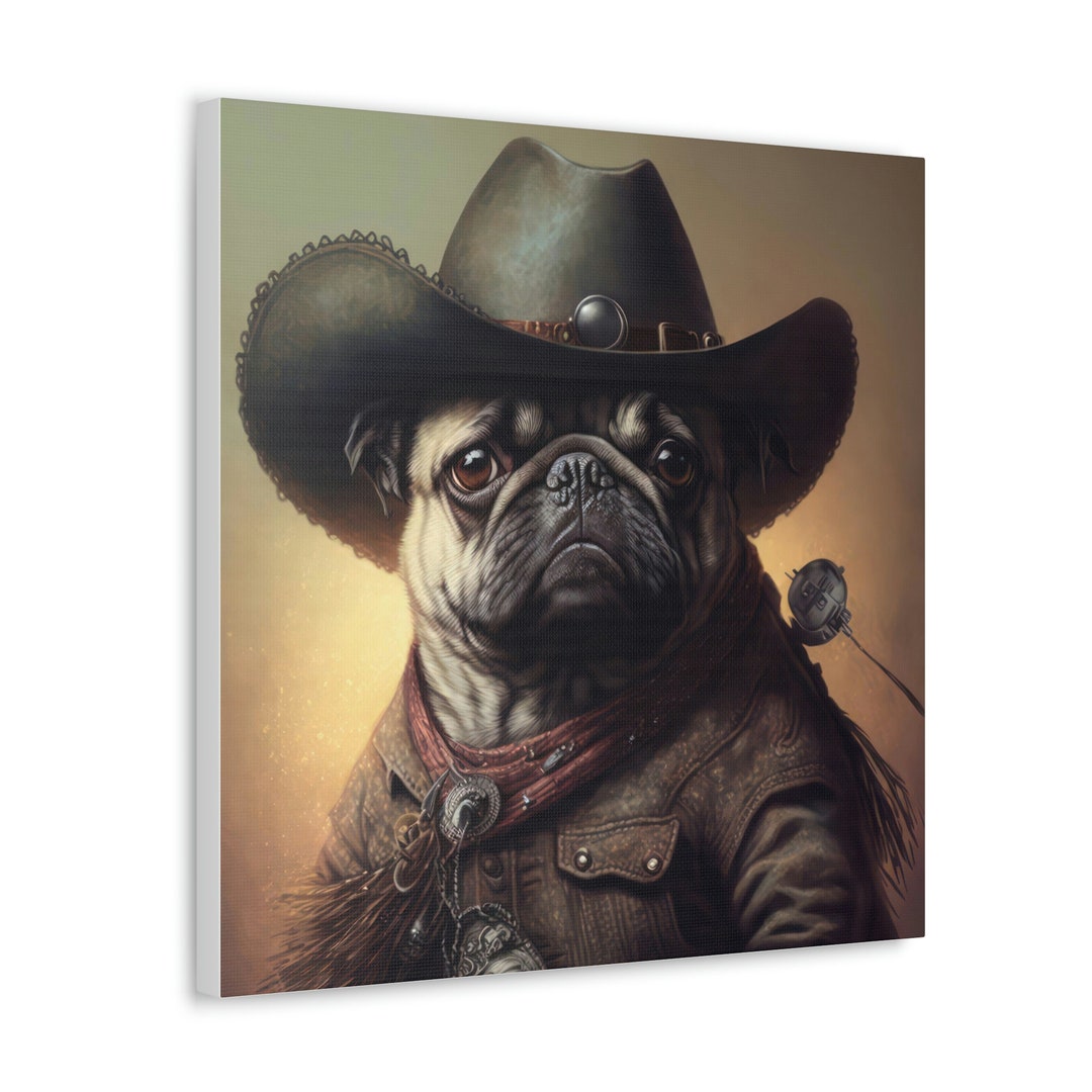 Cowboy Pug Canvas Print Optional Personalization Ready to Hang Pet ...