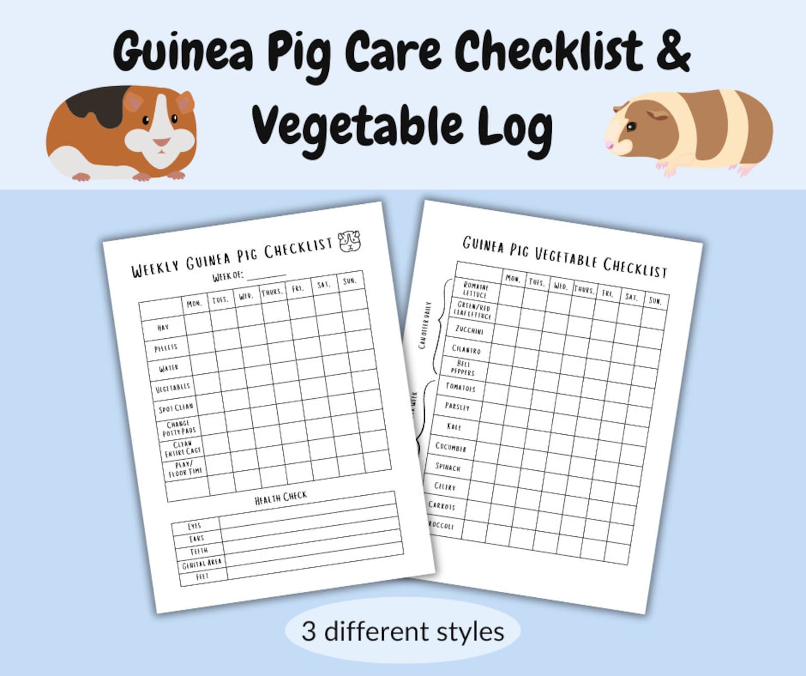Guinea Pig Checklist Guinea Pig Weekly Care Planner Guinea Pig Weekly ...