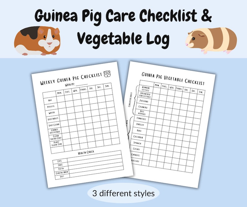 Guinea Pig Checklist Guinea Pig Weekly Care Planner Guinea Pig Weekly ...