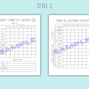 Guinea Pig Checklist Guinea Pig Weekly Care Planner Guinea Pig Weekly ...