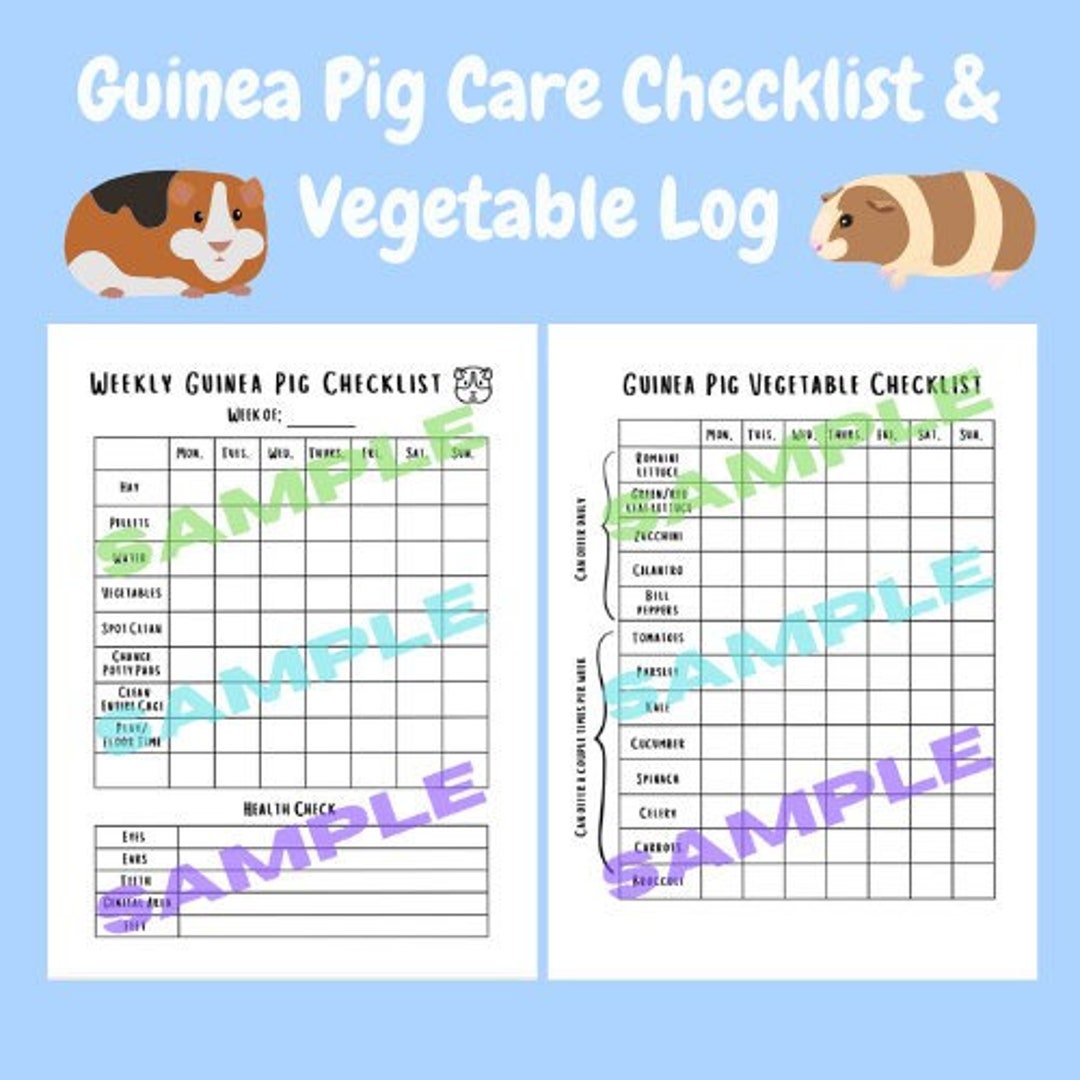 Guinea Pig Checklist Guinea Pig Weekly Care Planner Guinea Pig - Etsy