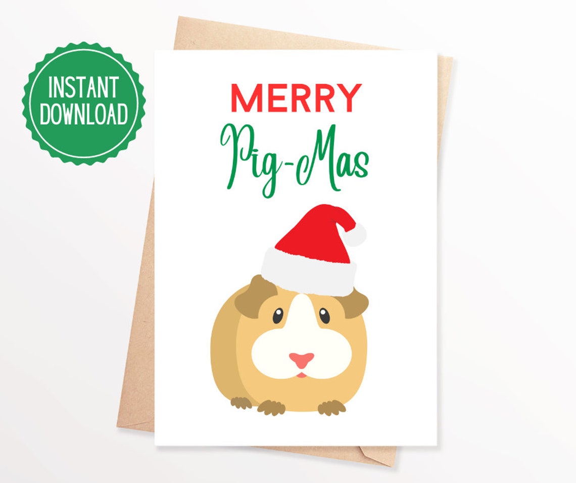 Guinea Pig Christmas Card Guinea Pig Card Christmas Printable Merry ...