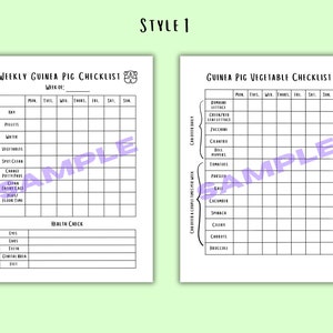 Guinea Pig Checklist Guinea Pig Weekly Care Planner Guinea Pig Weekly ...