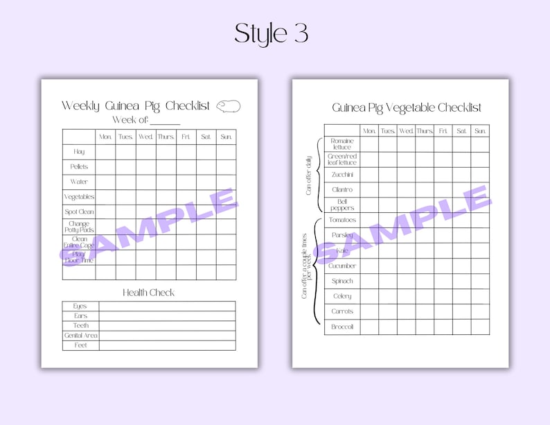 Guinea Pig Checklist Guinea Pig Weekly Care Planner Guinea Pig Weekly ...