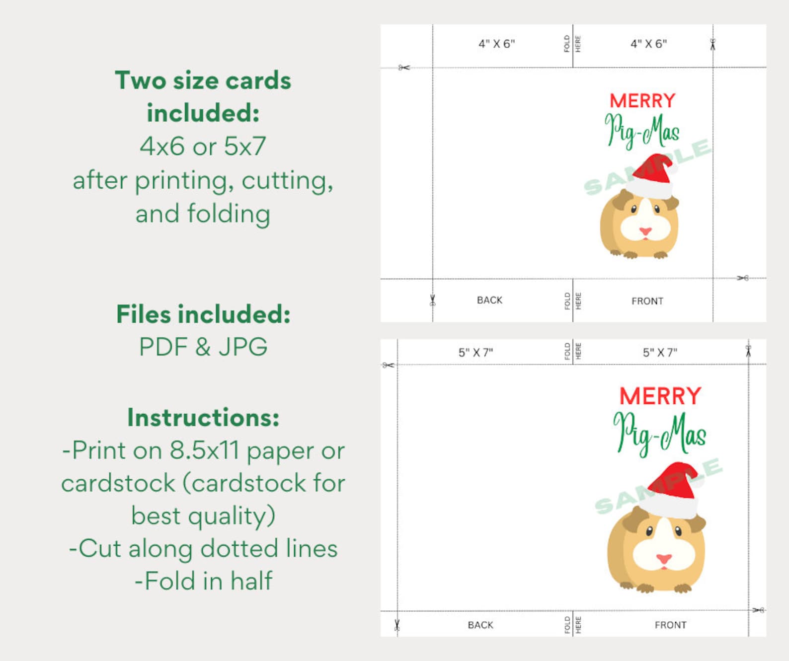 Guinea Pig Christmas Card Guinea Pig Card Christmas Printable Merry ...