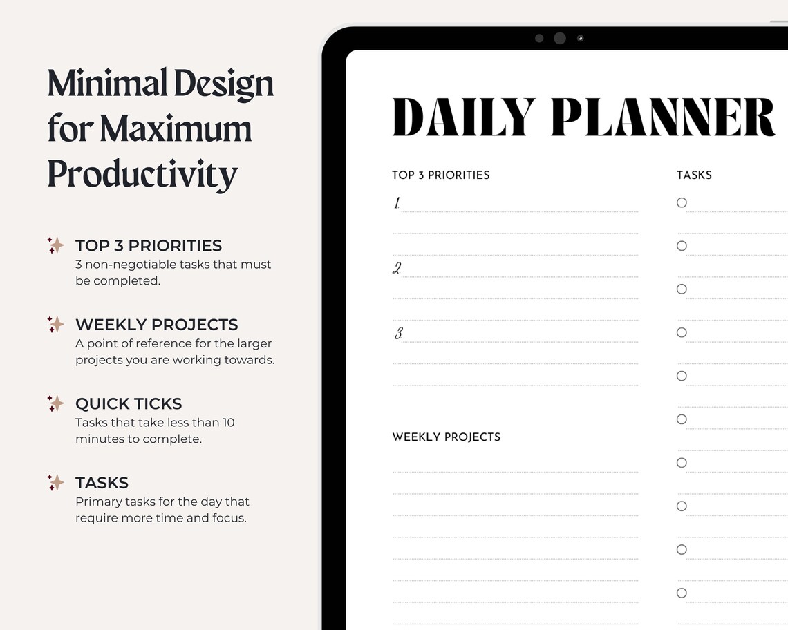 Minimalist Daily Planner Printable & Fillable PDF | Daily to Do List ...